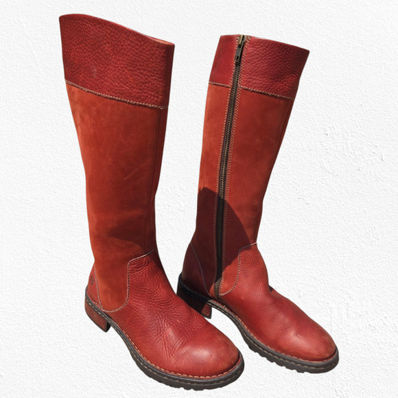 Born | Shoes | Born Red Leather Riding Boots Tall Style Plaid Lined ...